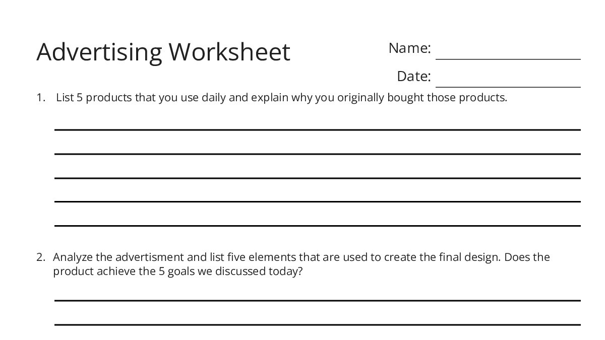 Advertising Worksheet - My Worksheet Maker: Create Your Own Worksheets