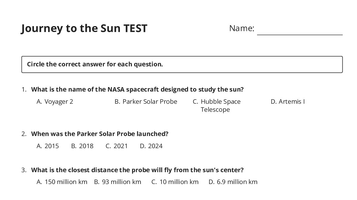 Journey to the Sun TEST - My Worksheet Maker: Create Your Own Worksheets