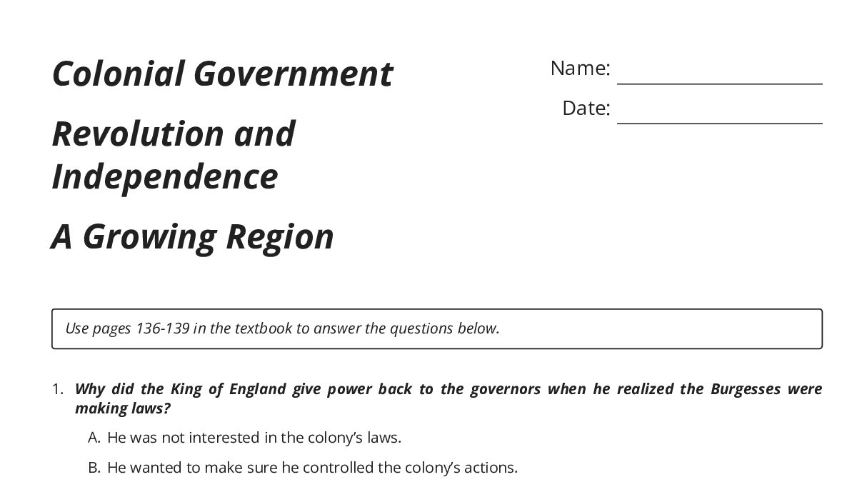 Colonial Government Revolution and Independence A Growing Region - My ...