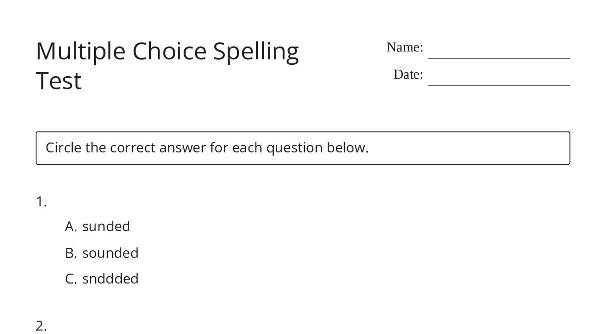 Multiple Choice Spelling Test - My Worksheet Maker: Create Your Own ...