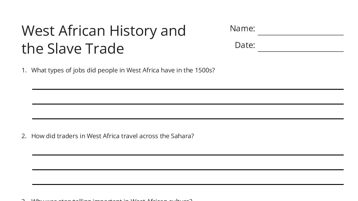 West African History and the Slave Trade - My Worksheet Maker: Create ...