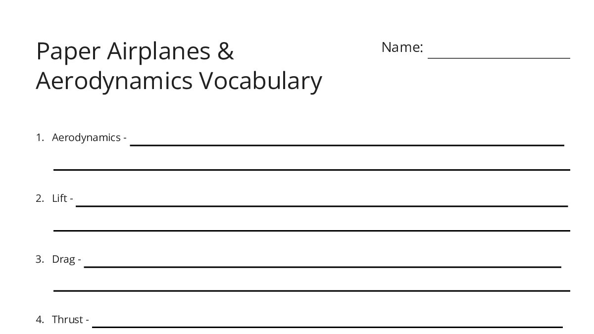 Paper Airplanes & Aerodynamics Vocabulary - My Worksheet Maker: Create ...