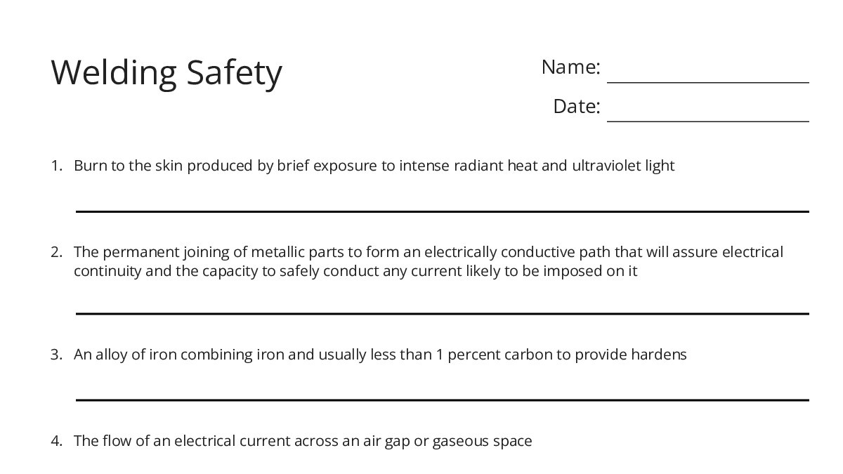 Welding Safety - My Worksheet Maker: Create Your Own Worksheets