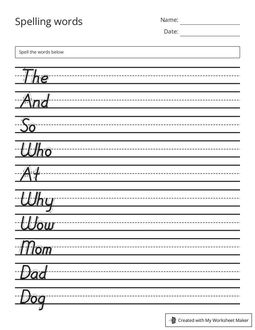 Spelling words - My Worksheet Maker: Create Your Own Worksheets
