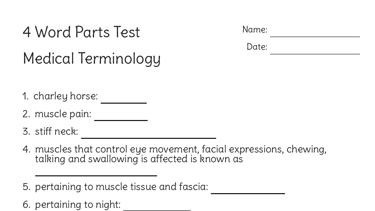 4 Word Parts Test Medical Terminology - My Worksheet Maker: Create Your ...