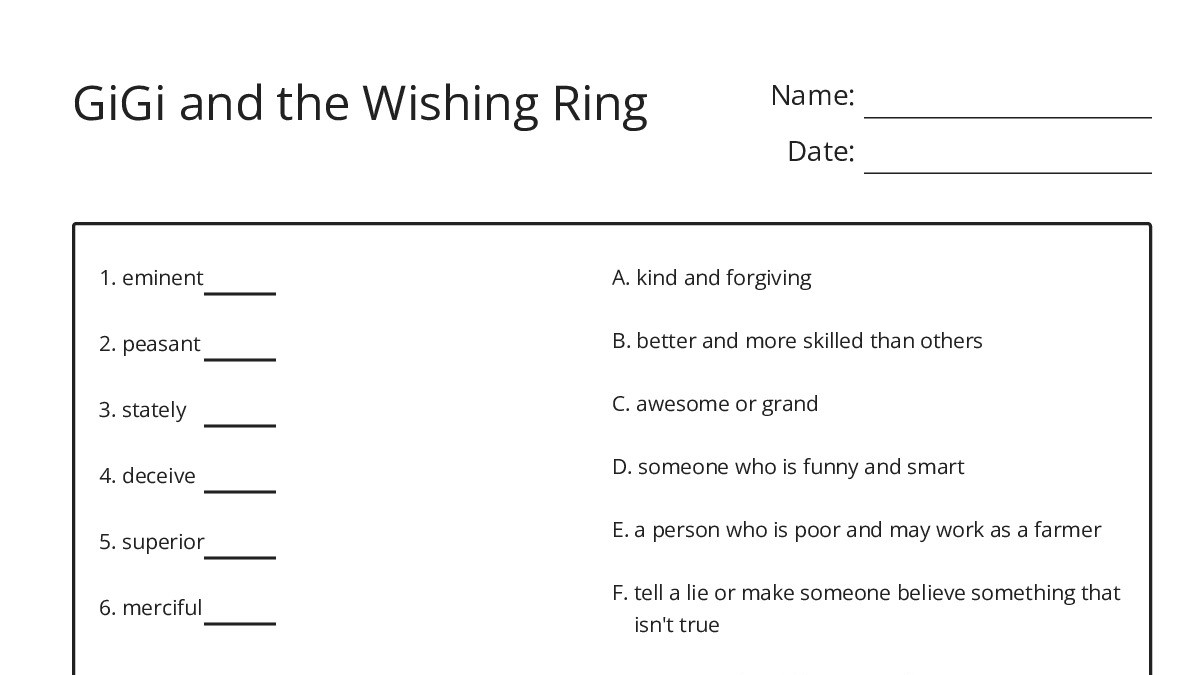 GiGi and the Wishing Ring - My Worksheet Maker: Create Your Own Worksheets