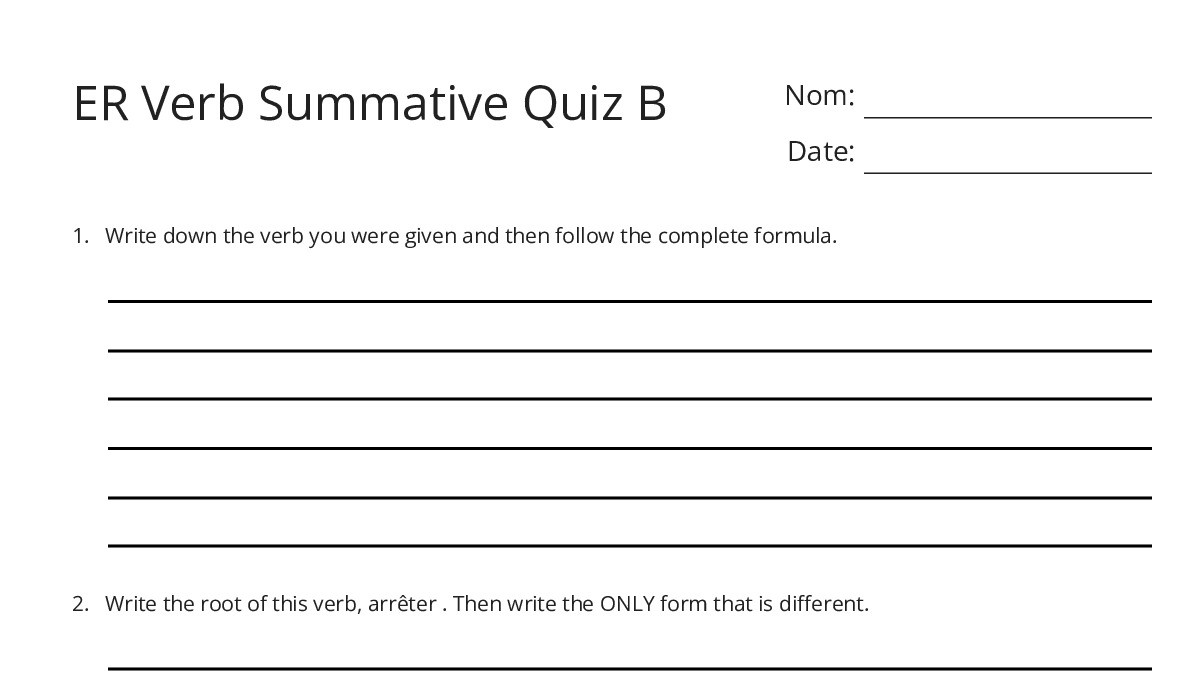 ER Verb Summative Quiz B - My Worksheet Maker: Create Your Own Worksheets
