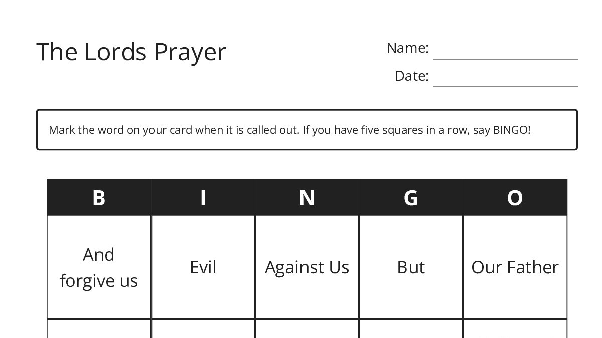 The Lords Prayer - My Bingo Maker: Create Your Own Bingo Cards