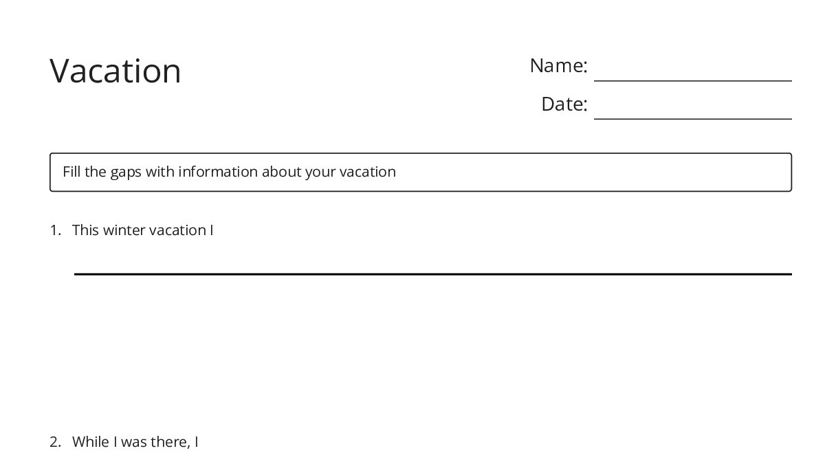 Vacation - My Worksheet Maker: Create Your Own Worksheets
