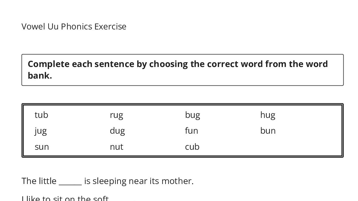 Vowel Uu Phonics Exercise - My Worksheet Maker: Create Your Own Worksheets