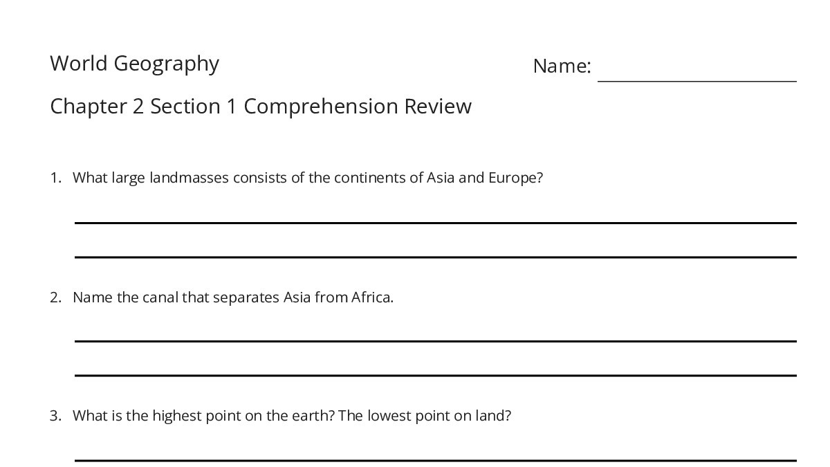 World Geography Chapter 2 Section 1 Comprehension Review - My Worksheet ...