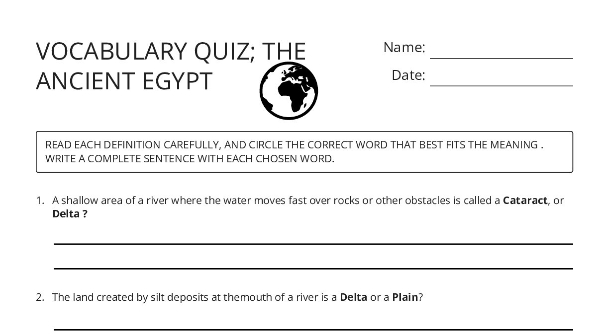 VOCABULARY QUIZ; THE ANCIENT EGYPT - My Worksheet Maker: Create Your ...