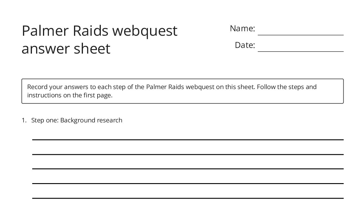 Palmer Raids webquest answer sheet - My Worksheet Maker: Create Your ...