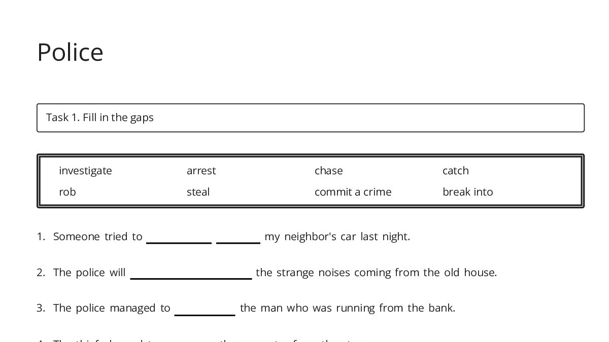 Police - My Worksheet Maker: Create Your Own Worksheets