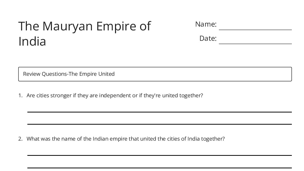 The Mauryan Empire of India - My Worksheet Maker: Create Your Own ...