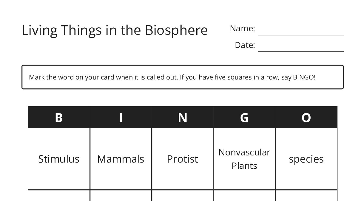 Living Things in the Biosphere - My Bingo Maker: Create Your Own Bingo ...