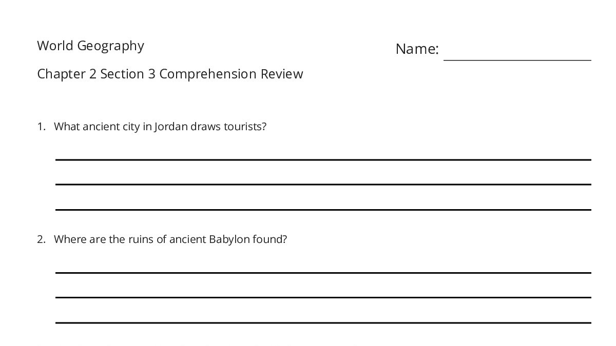 World Geography Chapter 2 Section 3 Comprehension Review - My Worksheet ...