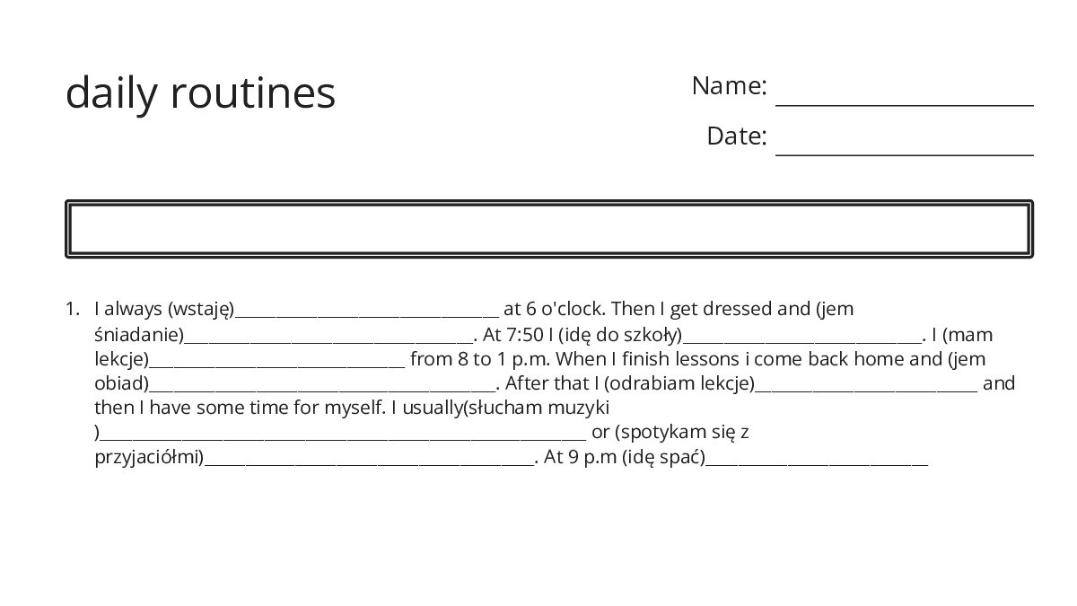 daily routines - My Worksheet Maker: Create Your Own Worksheets