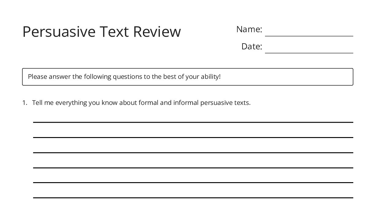 Persuasive Text Review - My Worksheet Maker: Create Your Own Worksheets