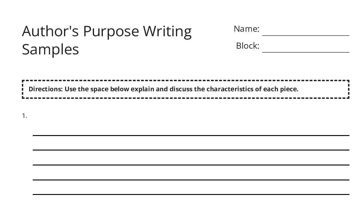 Author's Purpose Writing Samples - My Worksheet Maker: Create Your Own ...