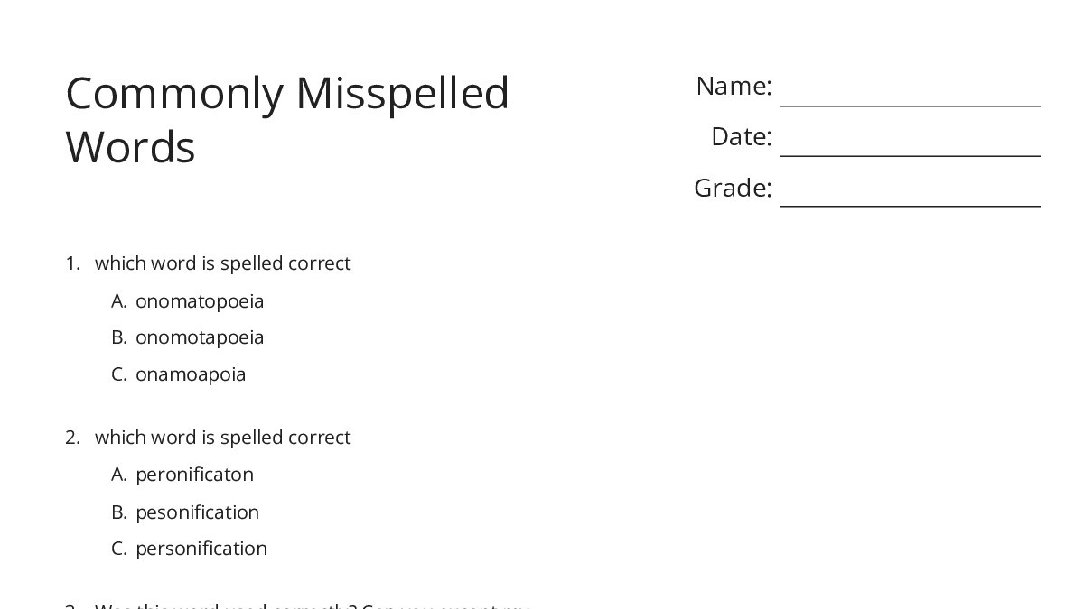 Commonly Misspelled Words - My Worksheet Maker: Create Your Own Worksheets