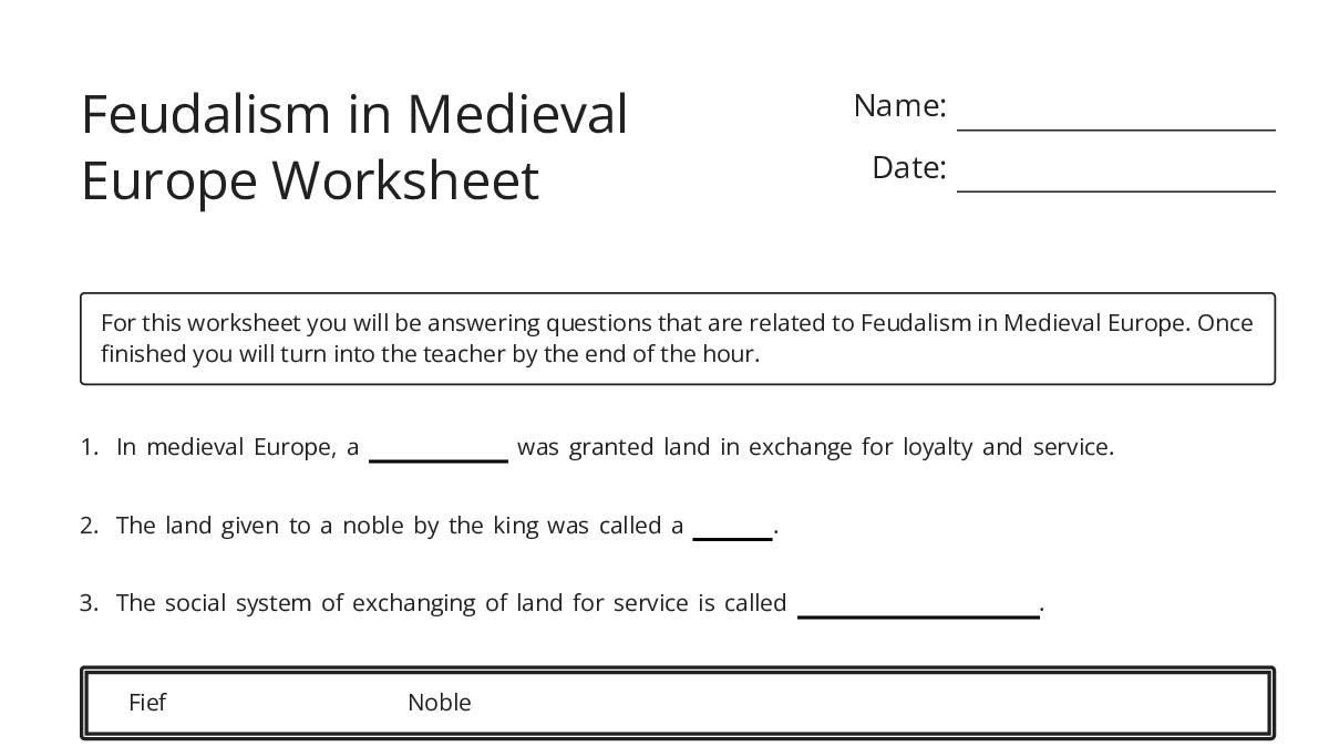 Feudalism in Medieval Europe Worksheet - My Worksheet Maker: Create ...