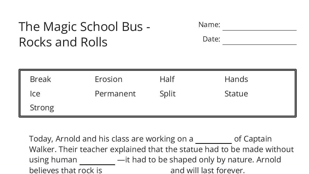 The Magic School Bus - Rocks and Rolls - My Worksheet Maker: Create ...