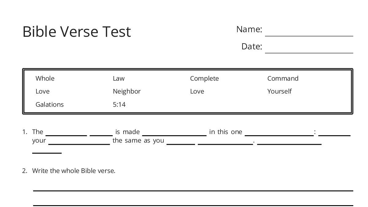 Bible Verse Test - My Worksheet Maker: Create Your Own Worksheets