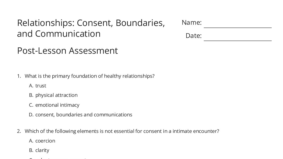 Relationships: Consent, Boundaries, and Communication Post-Lesson ...
