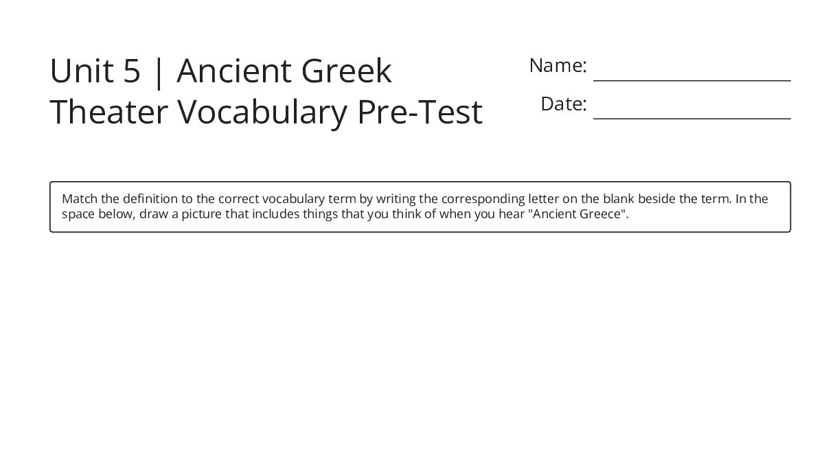 Unit 5 | Ancient Greek Theater Vocabulary Pre-Test - My Worksheet Maker ...