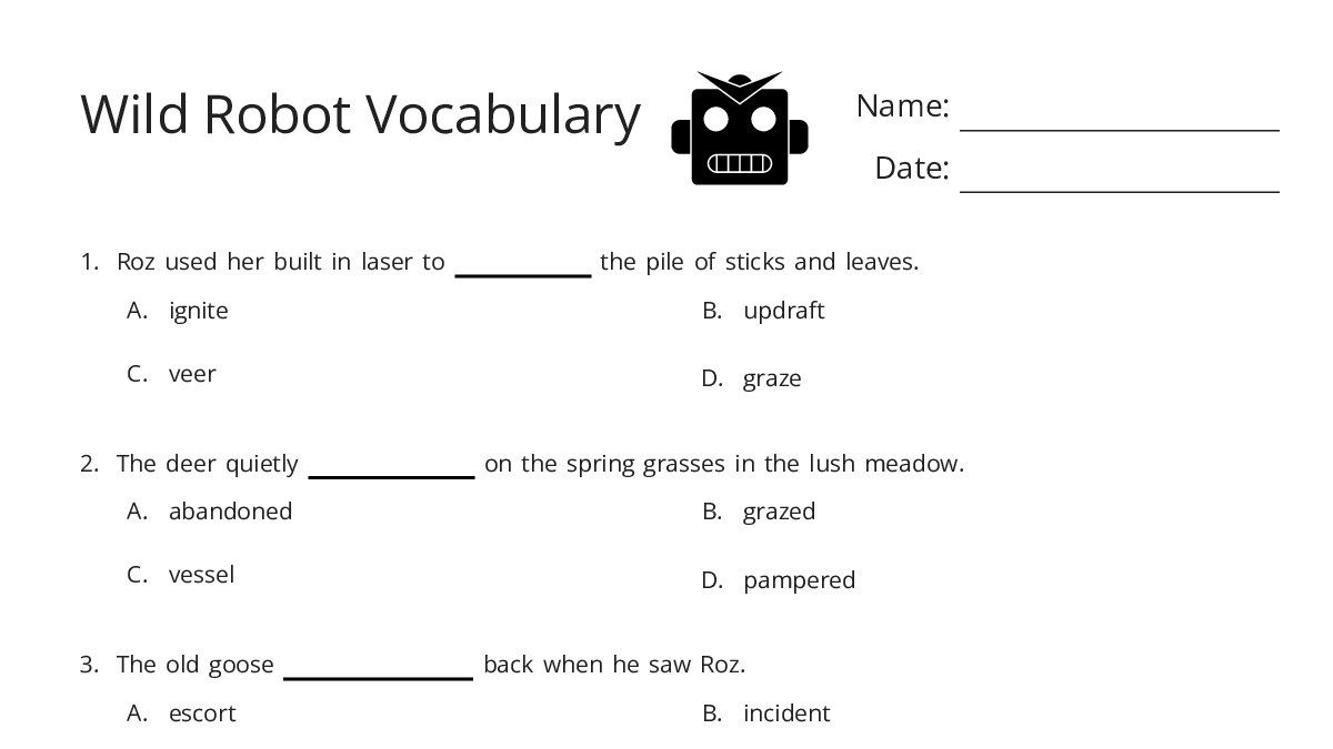 Wild Robot Vocabulary - My Worksheet Maker: Create Your Own Worksheets