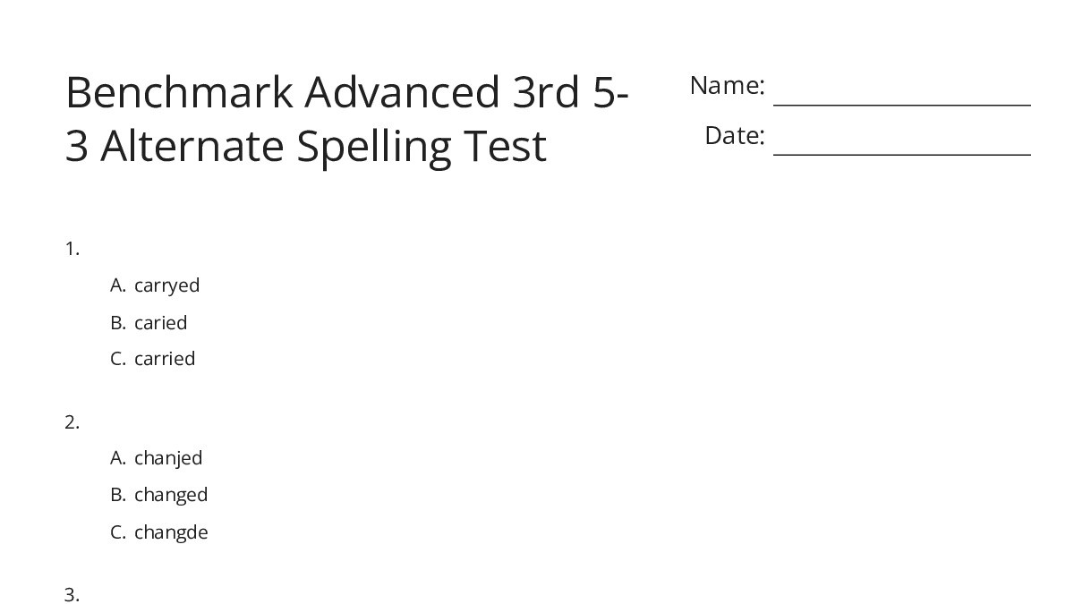 Benchmark Advanced 3rd 5-3 Alternate Spelling Test - My Worksheet Maker ...
