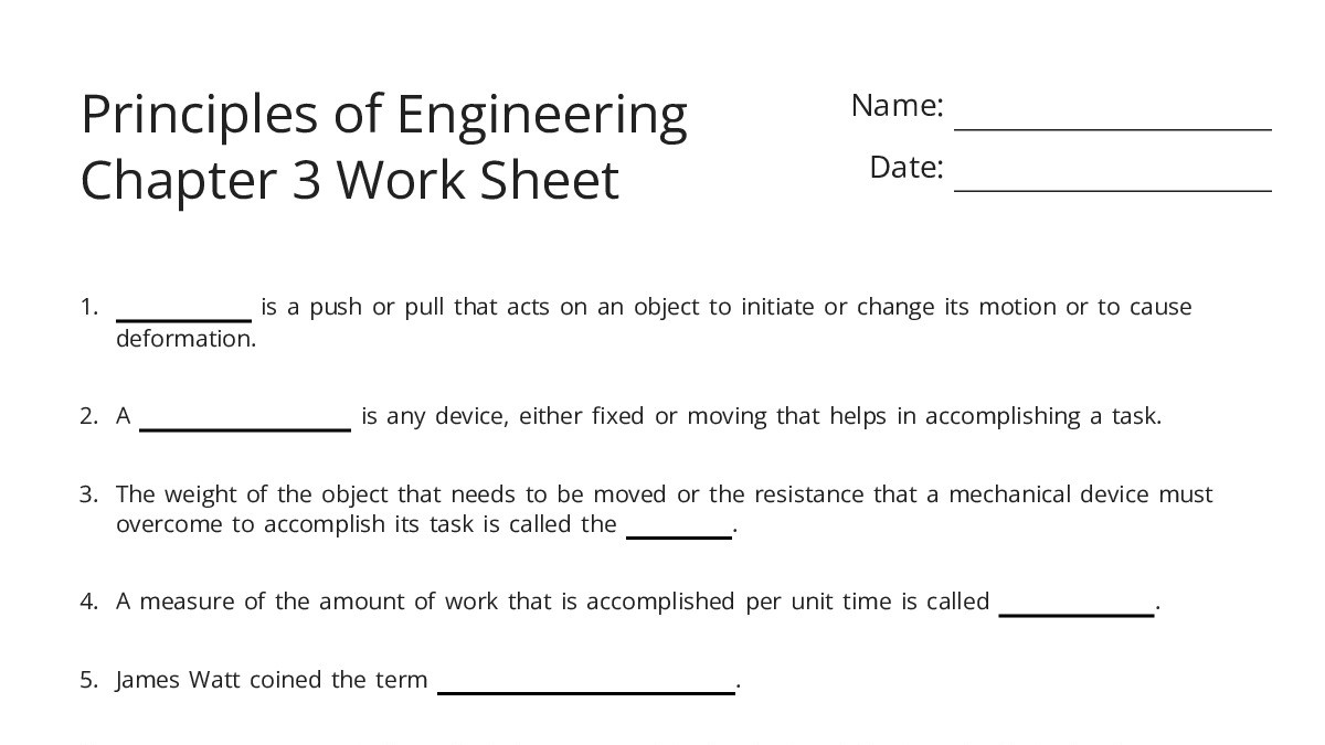 Principles of Engineering Chapter 3 Work Sheet - My Worksheet Maker ...