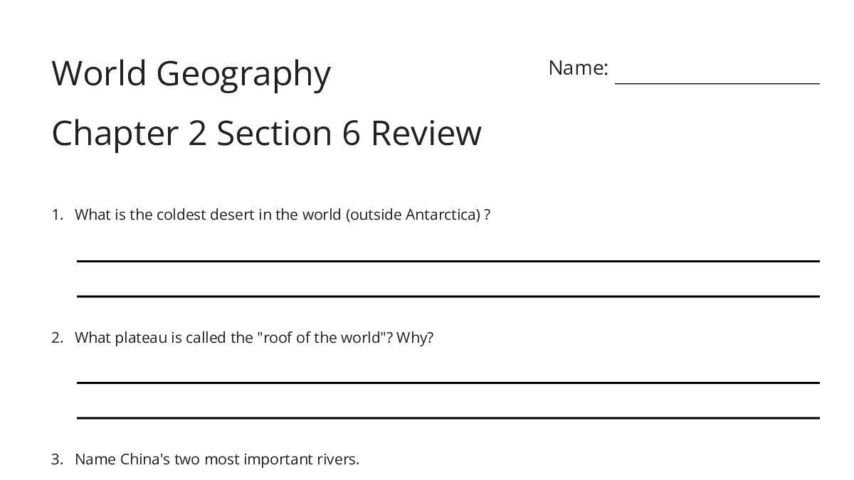 World Geography Chapter 2 Section 6 Review - My Worksheet Maker: Create ...
