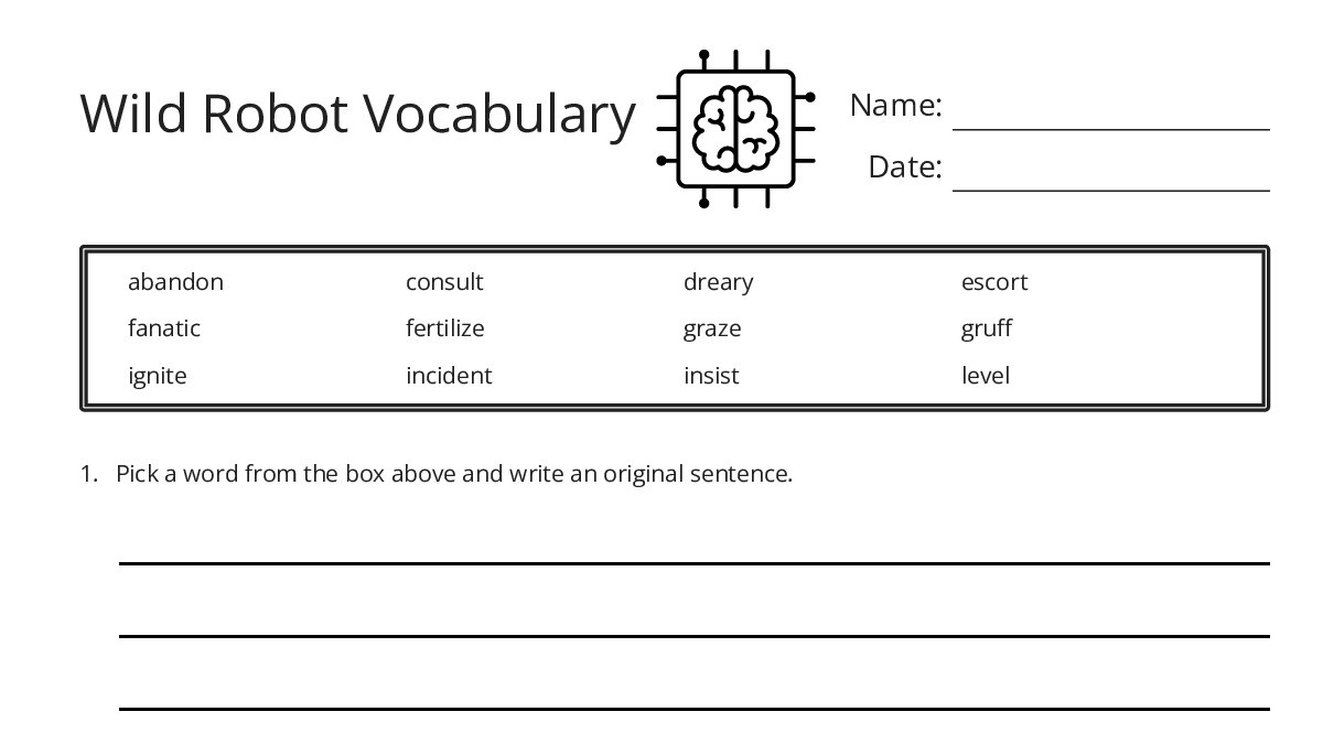 Wild Robot Vocabulary - My Worksheet Maker: Create Your Own Worksheets