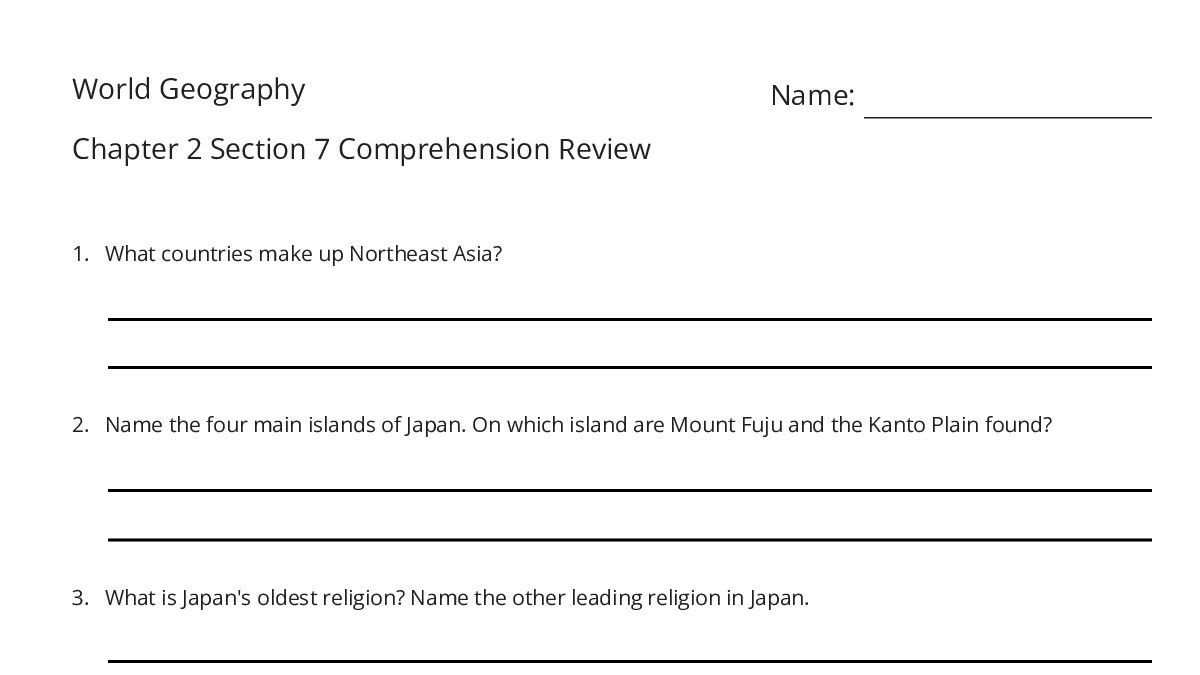 World Geography Chapter 2 Section 7 Comprehension Review - My Worksheet ...