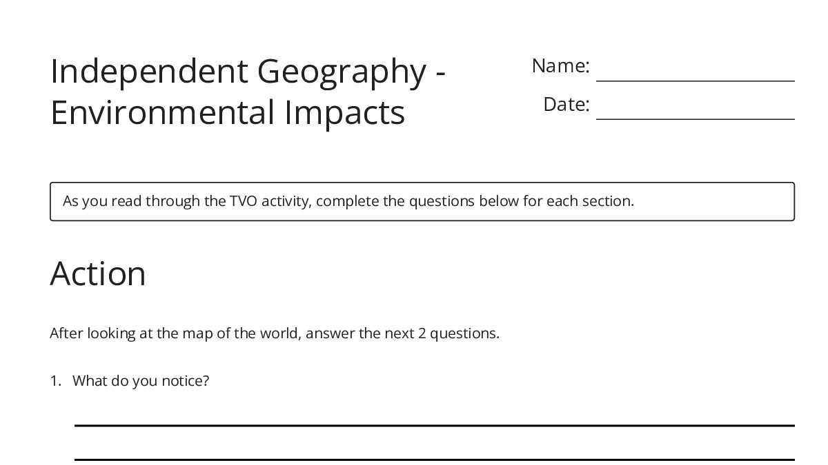 Independent Geography - Environmental Impacts - My Worksheet Maker ...