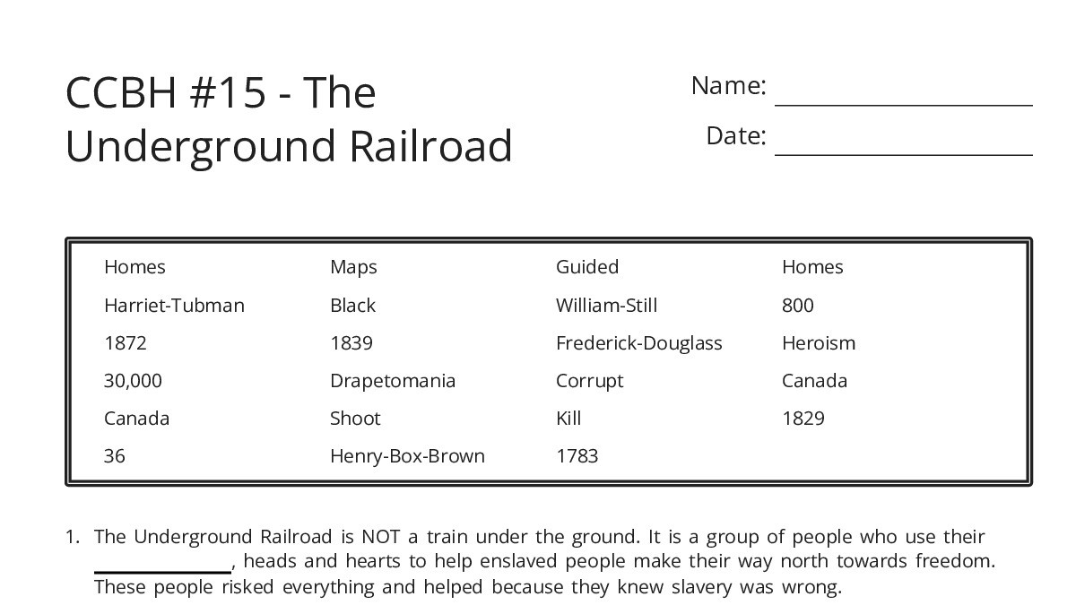 CCBH #15 - The Underground Railroad - My Worksheet Maker: Create Your ...