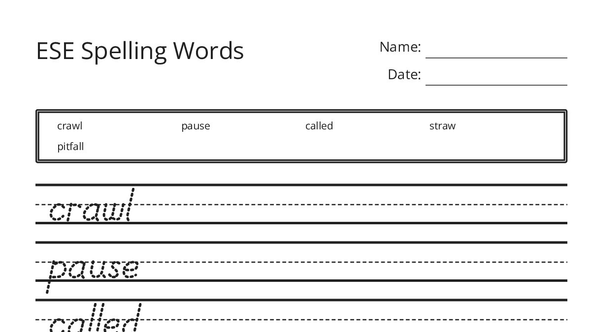 ESE Spelling Words - My Worksheet Maker: Create Your Own Worksheets