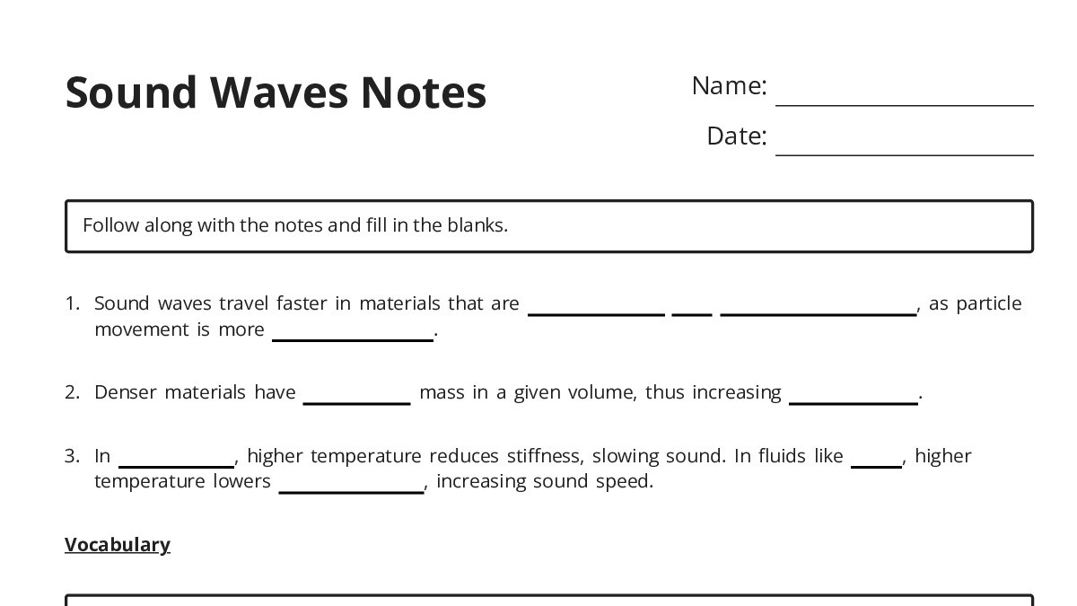 Sound Waves Notes - My Worksheet Maker: Create Your Own Worksheets