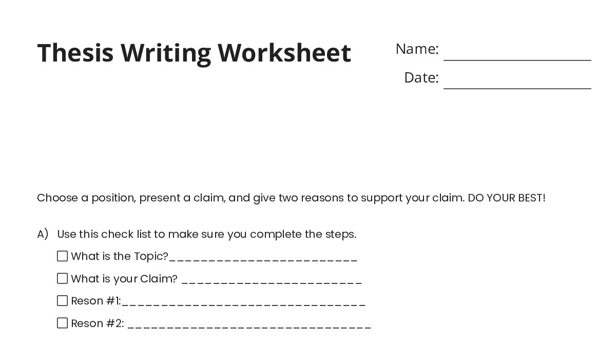 Thesis Writing Worksheet - My Worksheet Maker: Create Your Own Worksheets