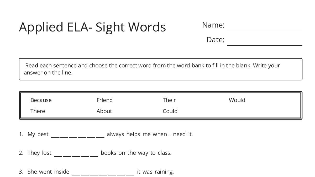 Applied ELA- Sight Words - My Worksheet Maker: Create Your Own Worksheets