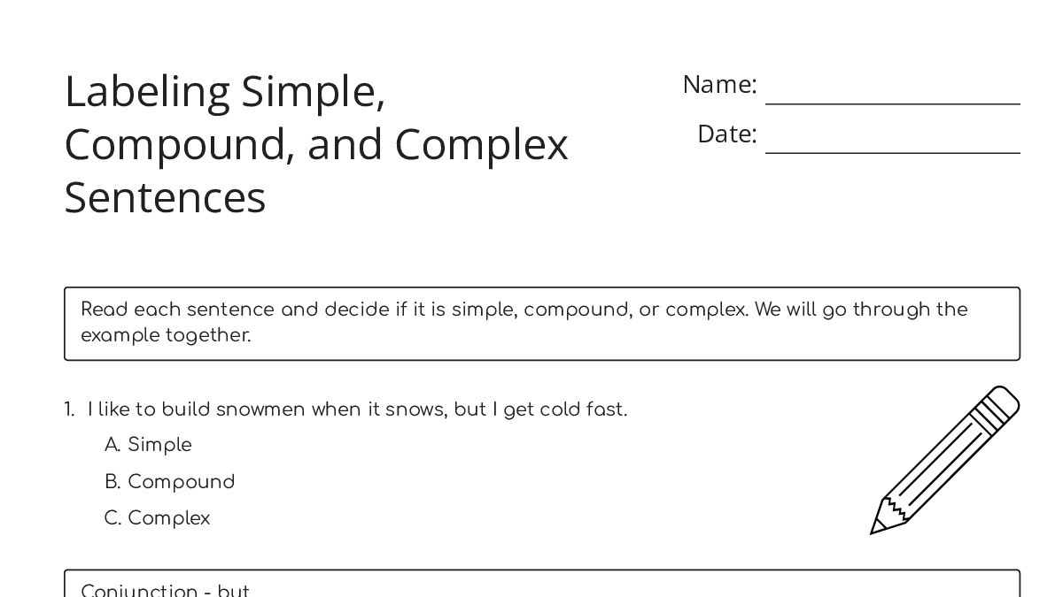 Labeling Simple, Compound, and Complex Sentences - My Worksheet Maker ...