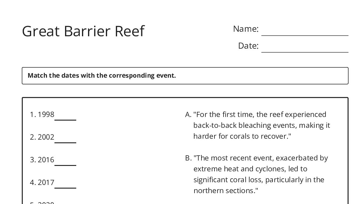 Great Barrier Reef - My Worksheet Maker: Create Your Own Worksheets