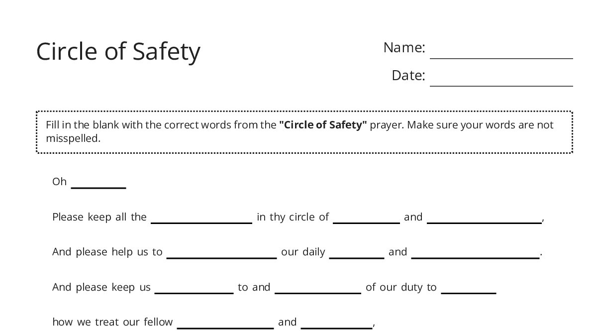 Circle of Safety - My Worksheet Maker: Create Your Own Worksheets