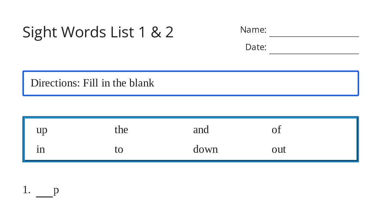 Sight Words List 1 & 2 - My Worksheet Maker: Create Your Own Worksheets