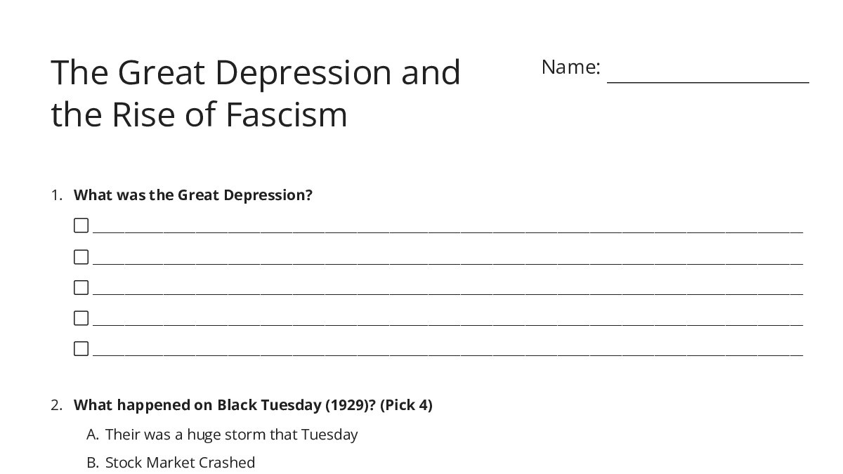 The Great Depression and the Rise of Fascism - My Worksheet Maker ...