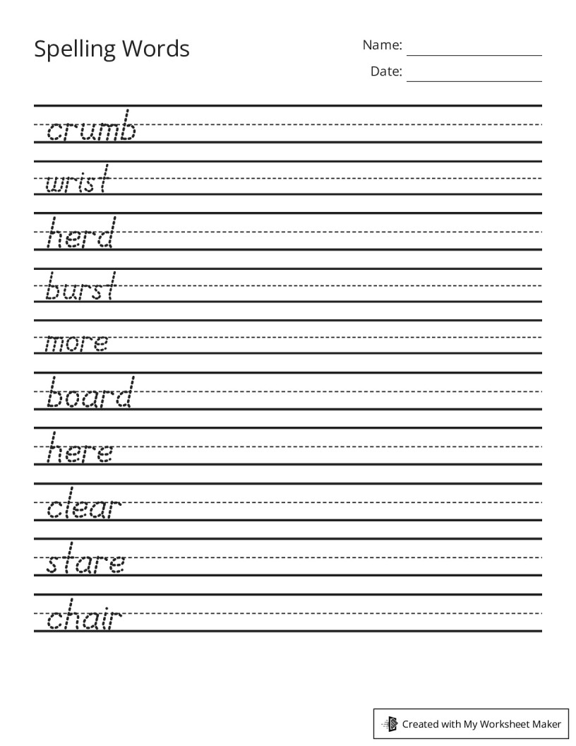 Spelling Words - My Worksheet Maker: Create Your Own Worksheets