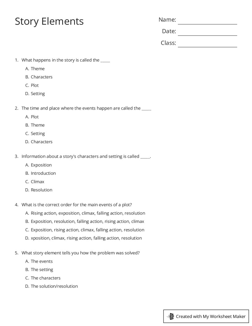 Story Elements - My Worksheet Maker: Create Your Own Worksheets