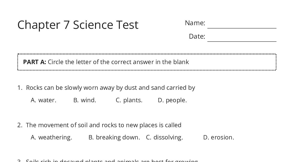 Chapter 7 Science Test - My Worksheet Maker: Create Your Own Worksheets